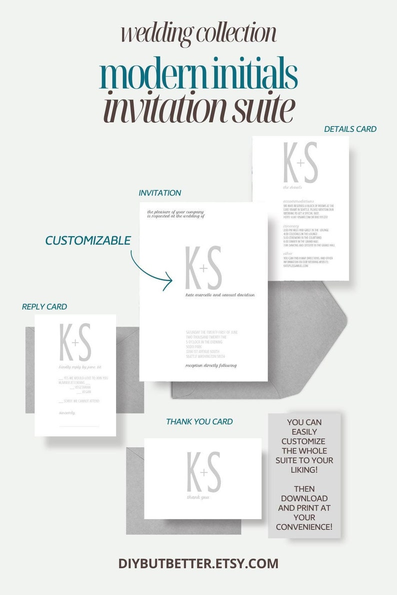 Modern Initials, Simple Look, Wedding Invitation Set, Editable ...