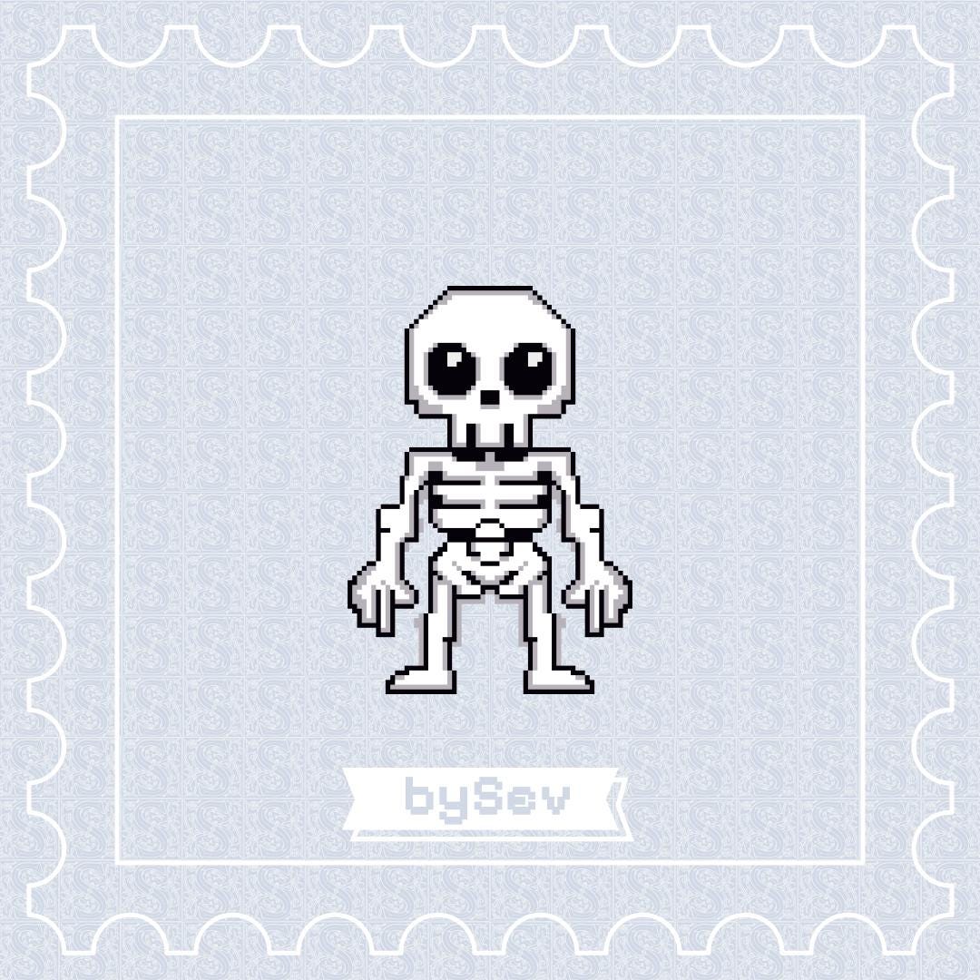 Retro Pixel Art Skeleton 8-bit Style Bone, Halloween, Gothic, Punk ...
