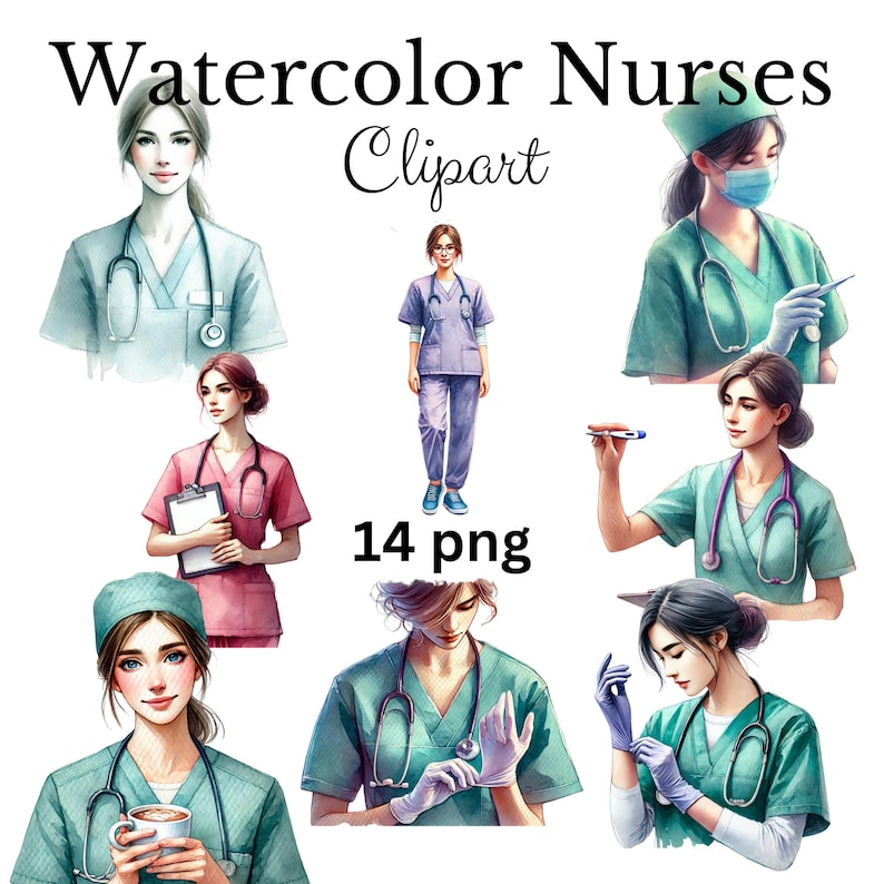 Watercolor Nurse Clipart Bundle. Transparent Png. Medical Clip Art ...