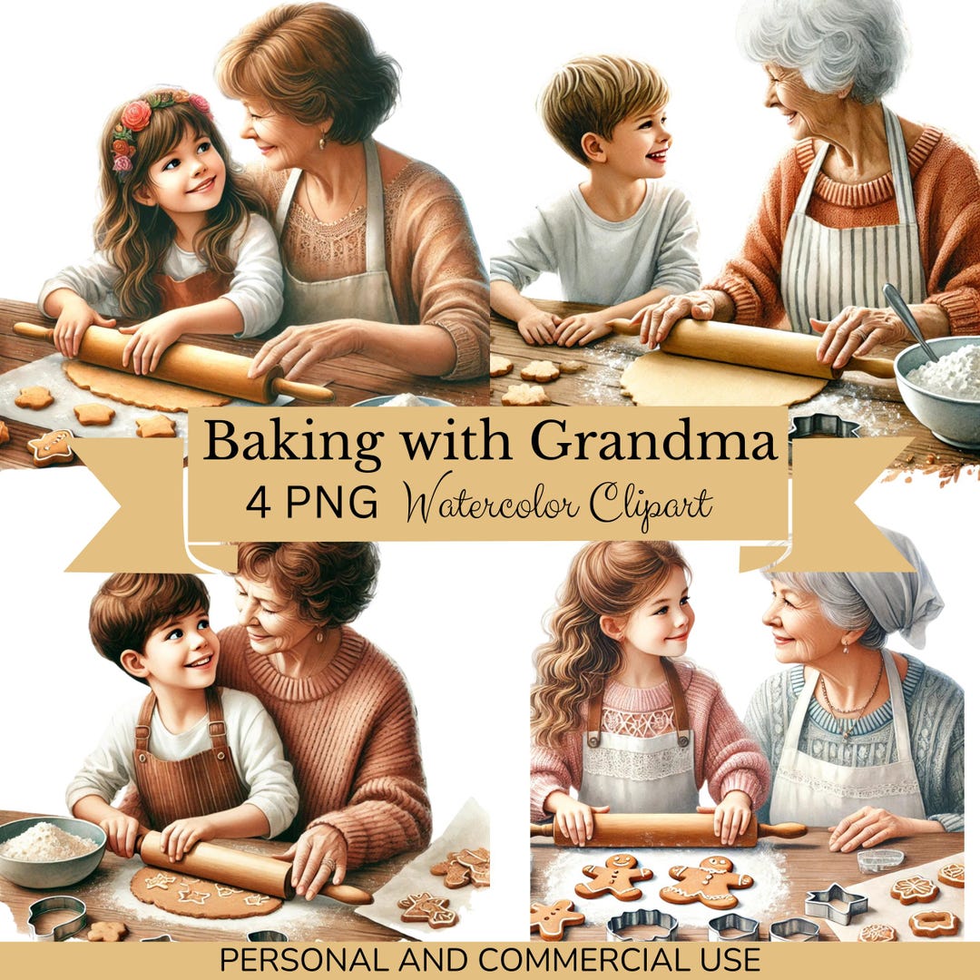 Baking With Grandma Clipart PNG. Festive Baking, Watercolor Christmas ...