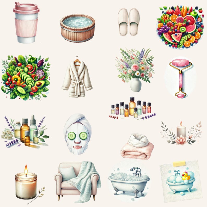Watercolor Self-care Clipart Bundle, Spa Day PNG (commercial Use) - Etsy