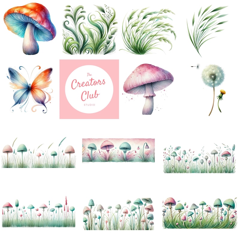 Watercolor Mushroom Clipart Bundle, Whimsical PNG Graphics (digital ...