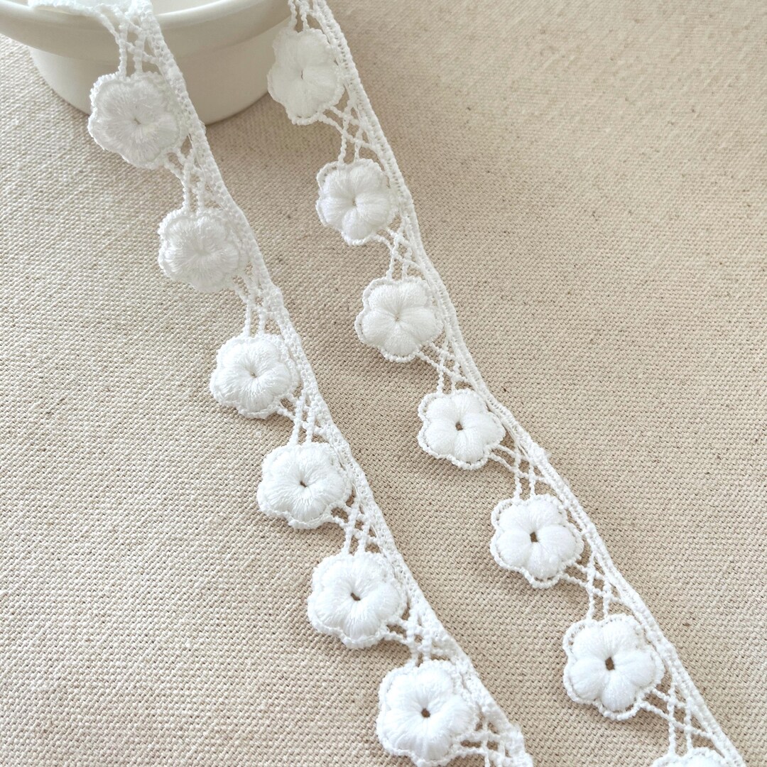 Floral Narrow Lace Trim Five Petals Flower White Garment Picot Edging ...