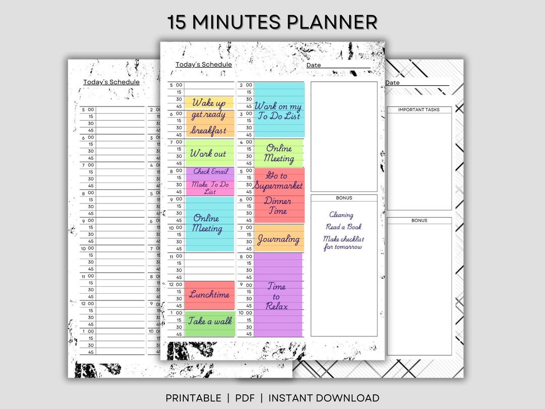15 Minutes Planner Printable A4 Appointment Tracker Daily Hourly ...