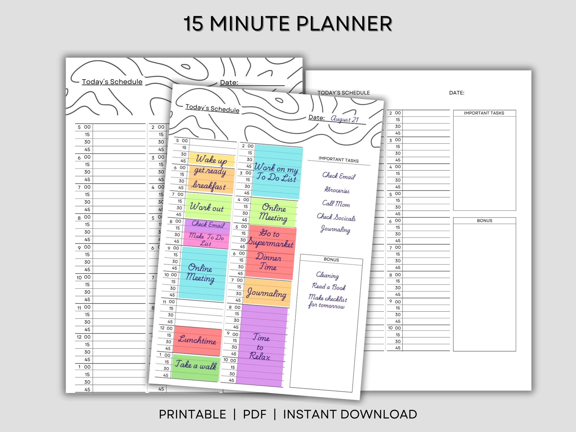 15 Minutes Planner Printable A4 Appointment Tracker Daily Hourly ...