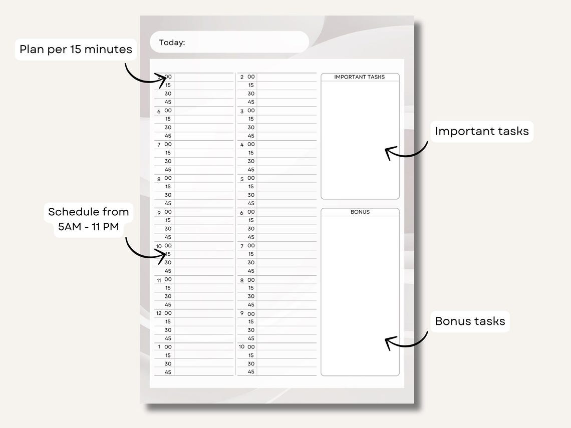 15 Minutes Planner Printable A4 Appointment Tracker Daily Hourly ...