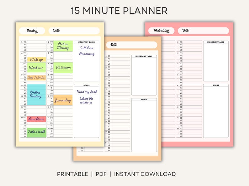 15 Minutes Planner Printable A4 Appointment Tracker Daily Hourly ...