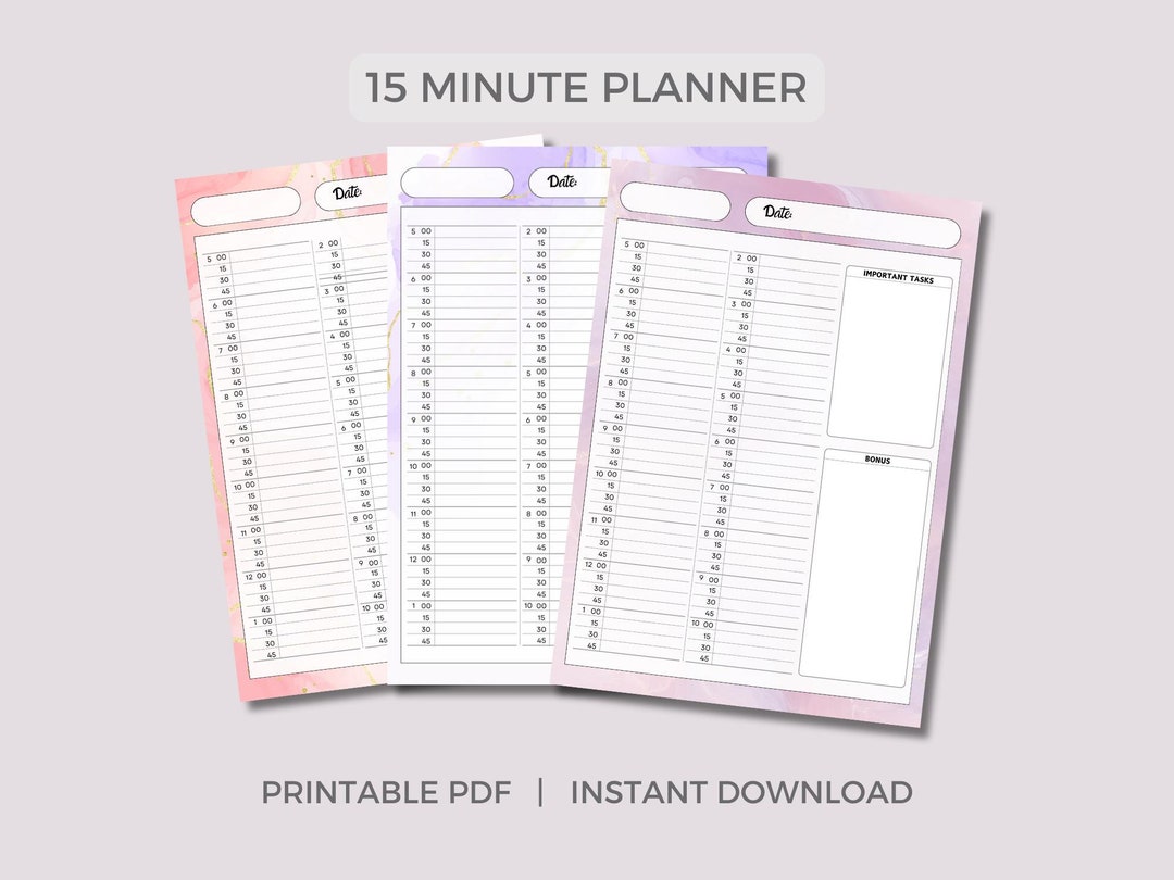 15 Minutes Planner Printable A4 Appointment Tracker Daily Hourly ...
