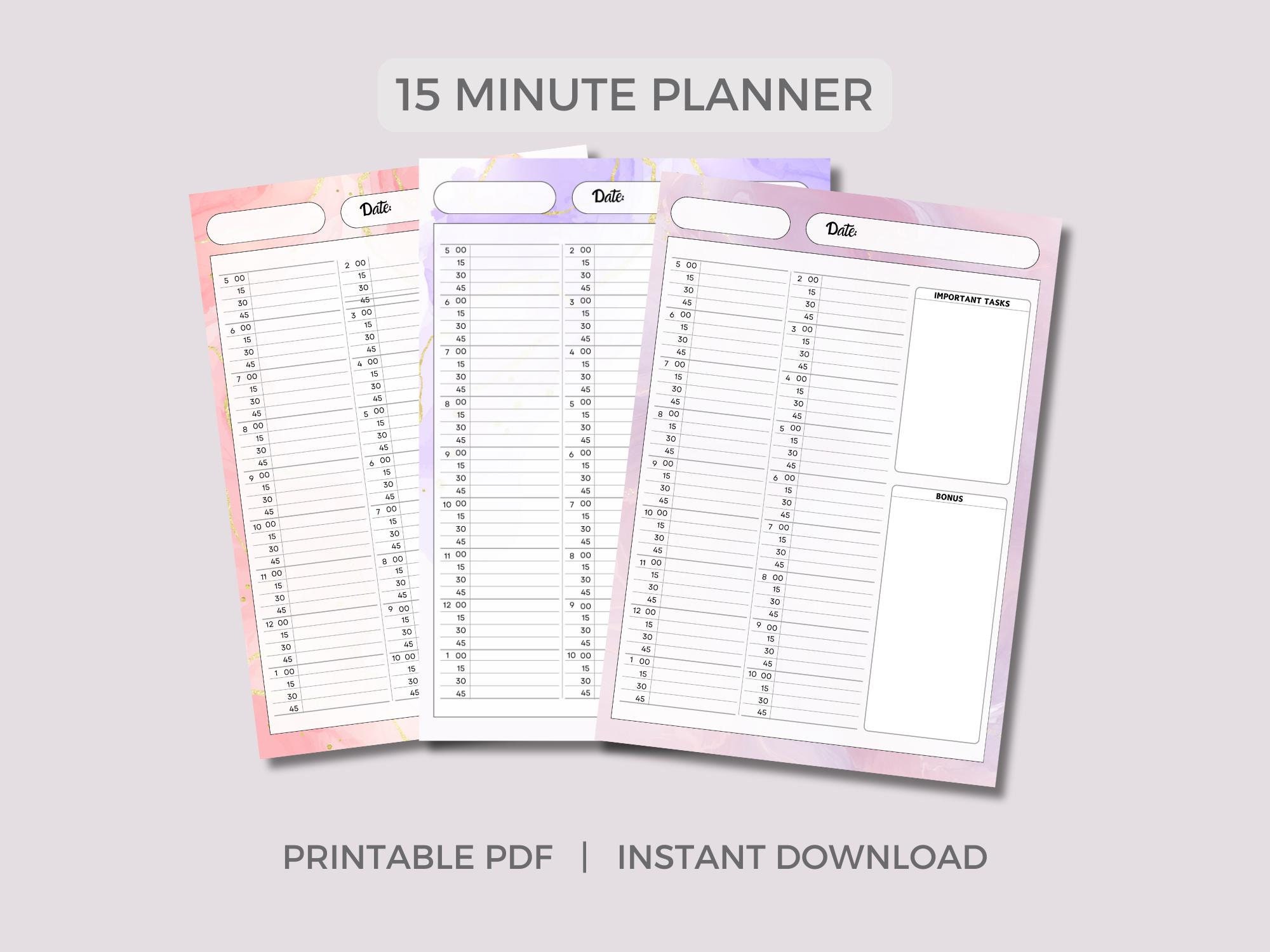 15 Minutes Planner Printable A4 Appointment Tracker Daily Hourly ...
