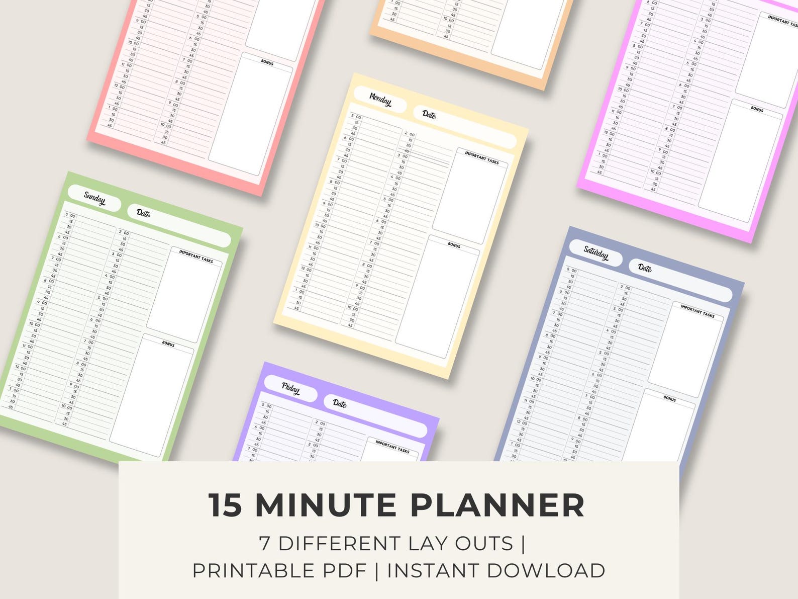 15 Minutes Planner Printable A4 Appointment Tracker Daily Hourly ...