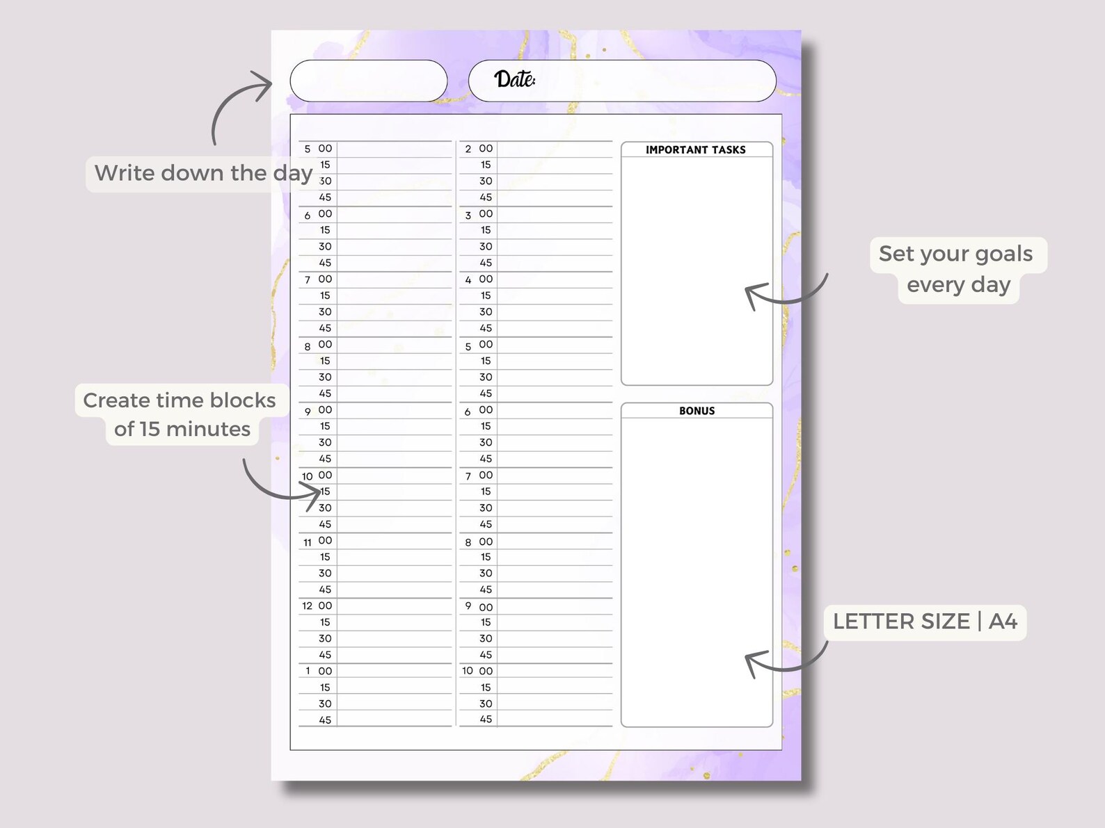 15 Minutes Planner Printable A4 Appointment Tracker Daily Hourly ...