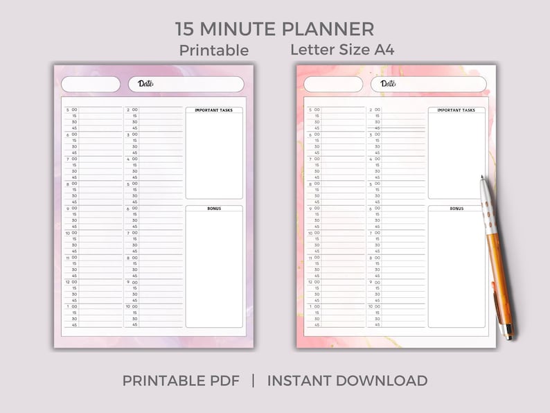 15 Minutes Planner Printable A4 Appointment Tracker Daily Hourly ...