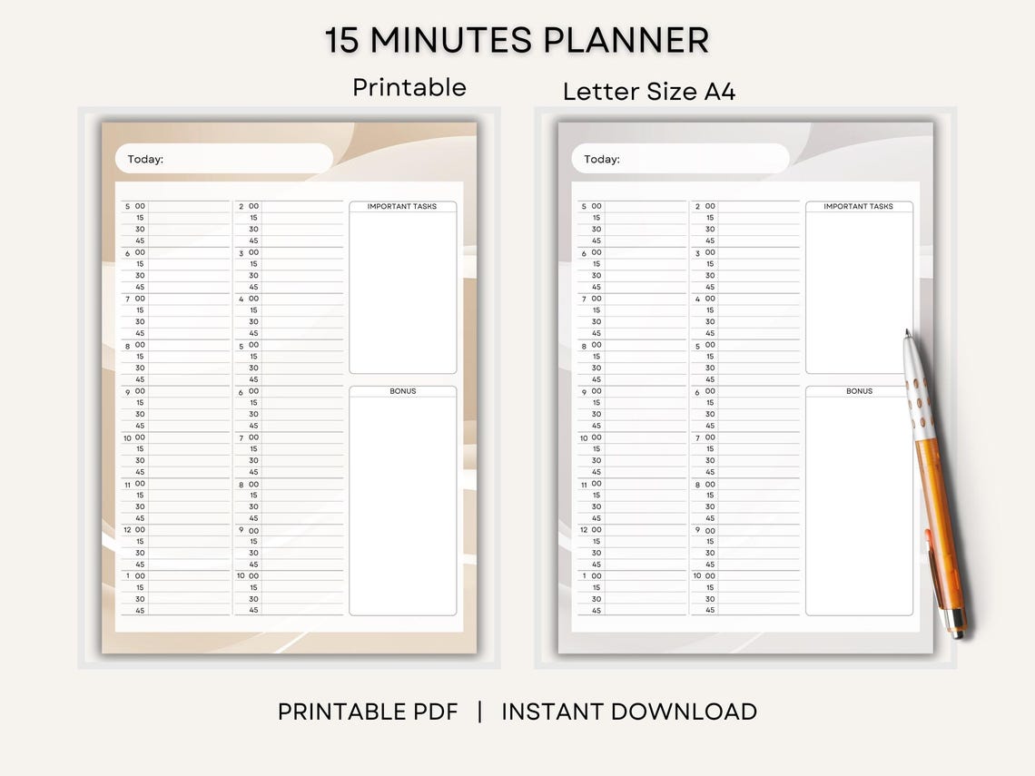 15 Minutes Planner Printable A4 Appointment Tracker Daily Hourly ...
