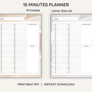15 Minutes Planner Printable A4 Appointment Tracker Daily Hourly ...