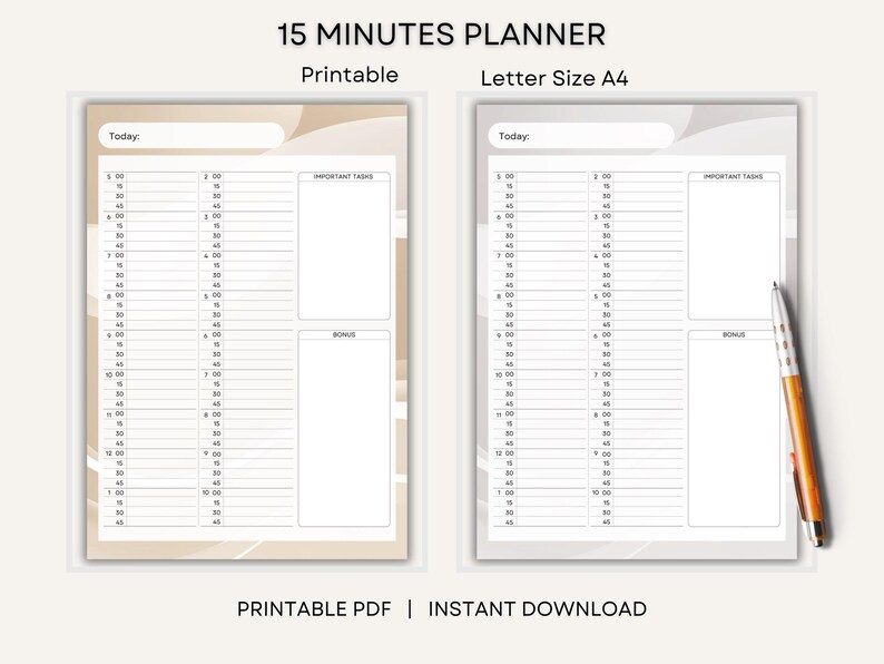 15 Minutes Planner Printable A4 Appointment Tracker Daily Hourly ...