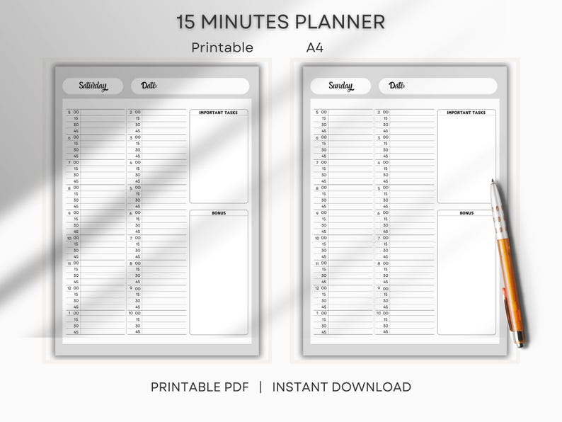 15 Minute Planner Printable A4 Daily Hourly Planner Appointment Tracker ...