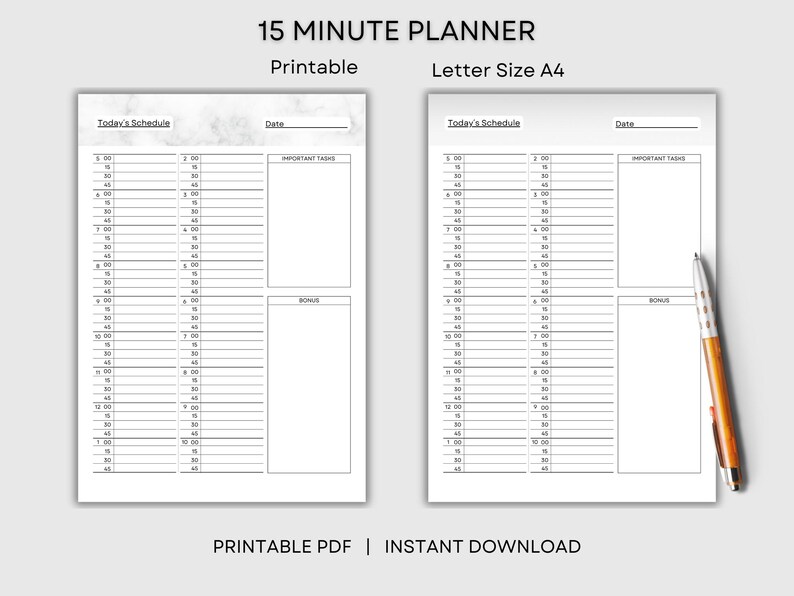 15 Minute Planner Printable A4 Appointment Tracker Daily Hourly Planner ...