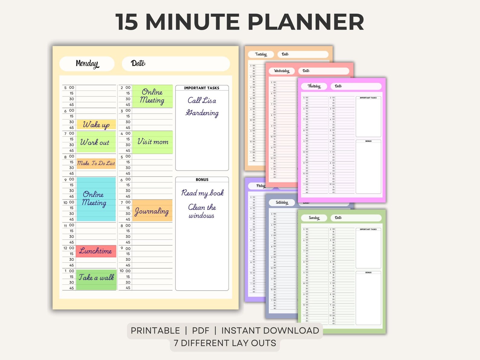 15 Minutes Planner Printable A4 Appointment Tracker Daily Hourly ...