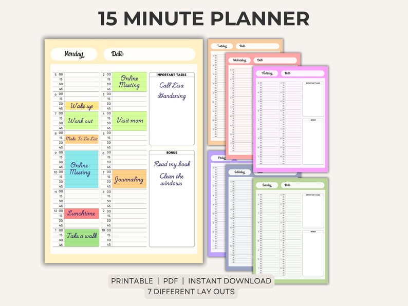 15 Minutes Planner Printable A4 Appointment Tracker Daily Hourly ...