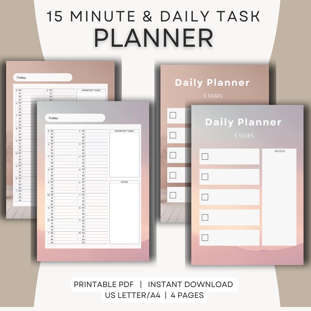 15-minute Planner Daily 5 Task Planner Printable A4/US Letter ...