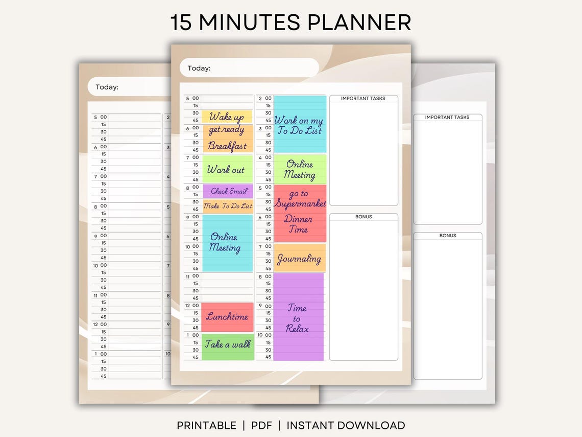 15 Minutes Planner Printable A4 Appointment Tracker Daily Hourly ...