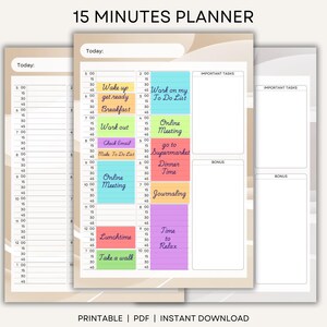 15 Minutes Planner Printable A4 Appointment Tracker Daily Hourly ...