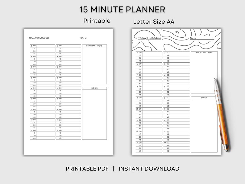 15 Minutes Planner Printable A4 Appointment Tracker Daily Hourly ...