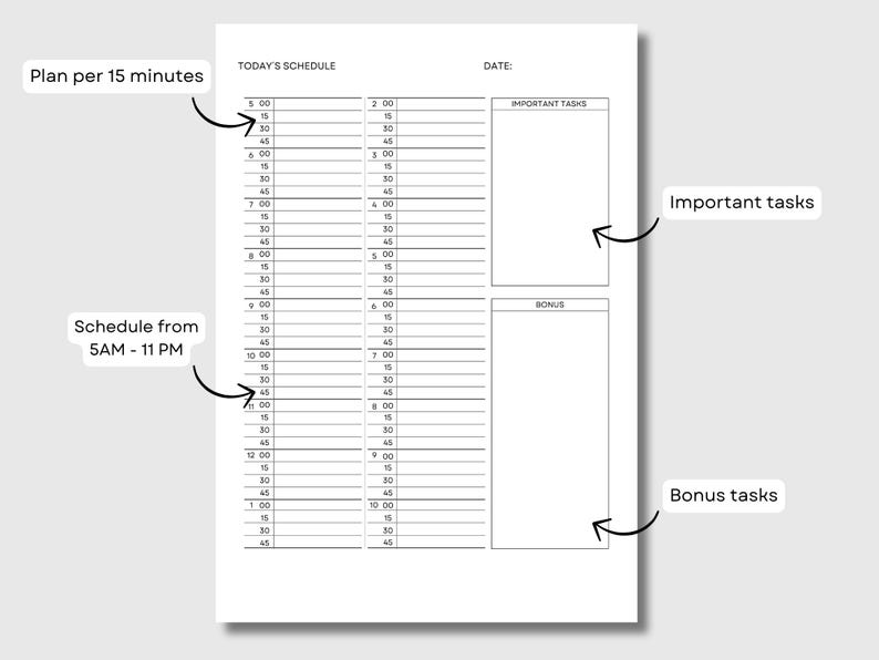 15 Minutes Planner Printable A4 Appointment Tracker Daily Hourly ...