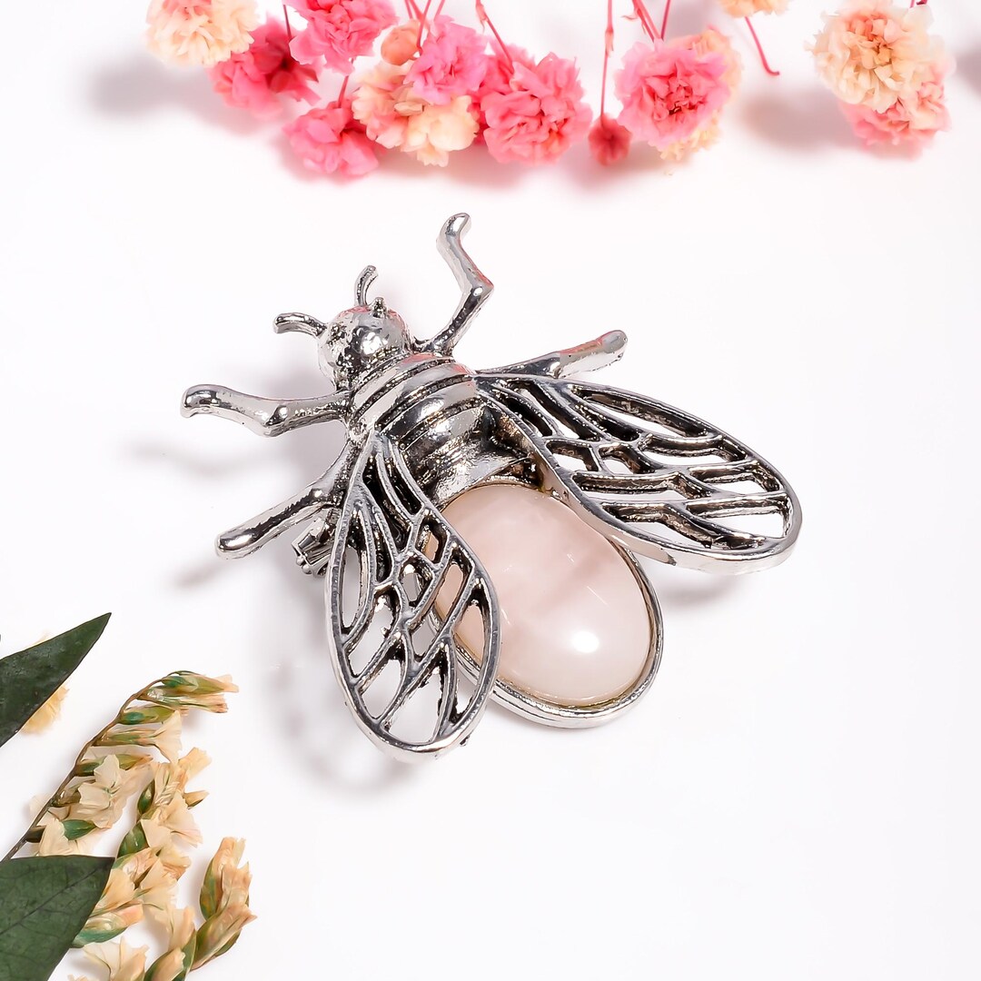 Rose Quartz Bee Pendant Brooch | Dual Use Insect Jewelry | Handmade ...