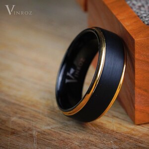 Mens Black and Gold Tungsten Ring - Elegant 8mm Polished Finish ...