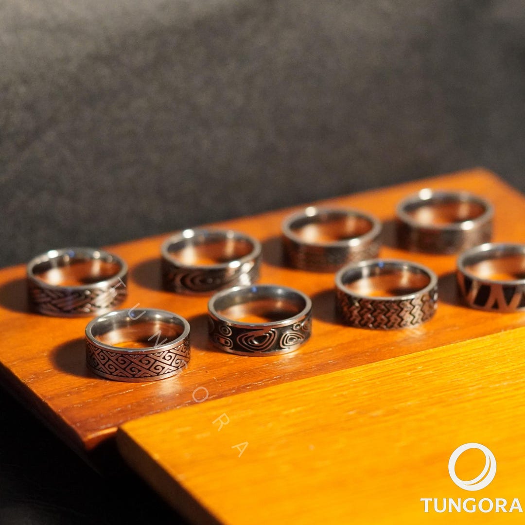 Engraved Pattern Rings for Men – Simple Polished Bands With Tribal ...