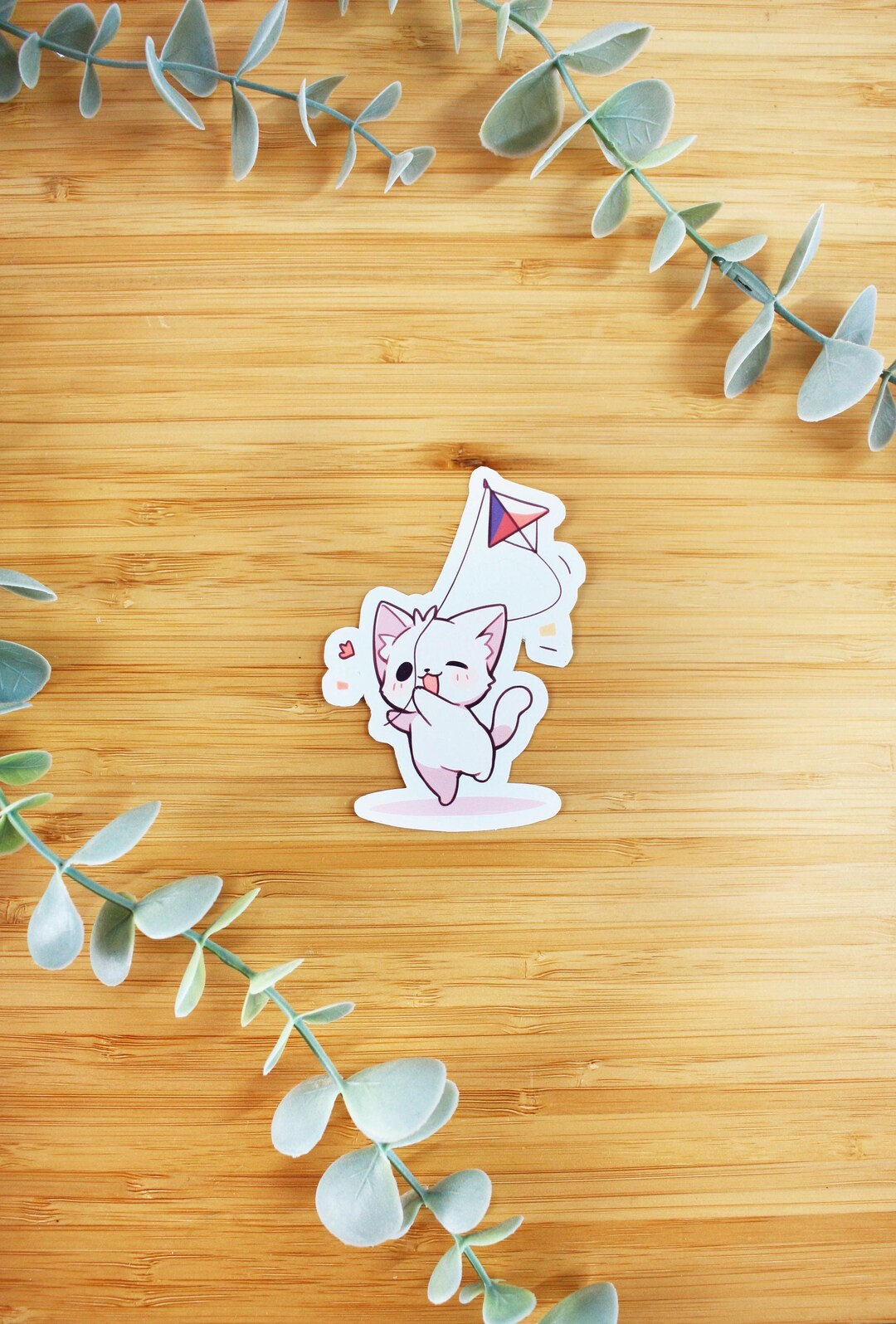 Vinyl Sticker Cat With Kite Gift Sticker, Water Bottle Sticker, Kawaii ...