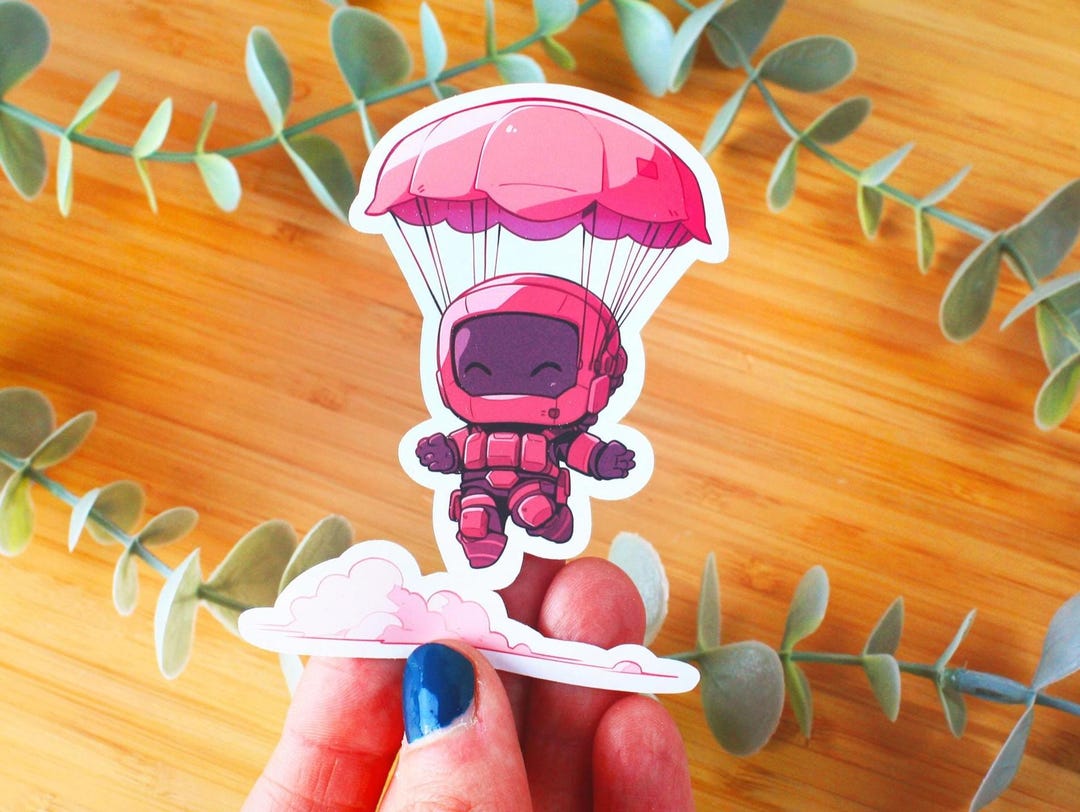 Kawaii Robot Parachute Sticker | Robot Sticker, Water Bottle Sticker ...