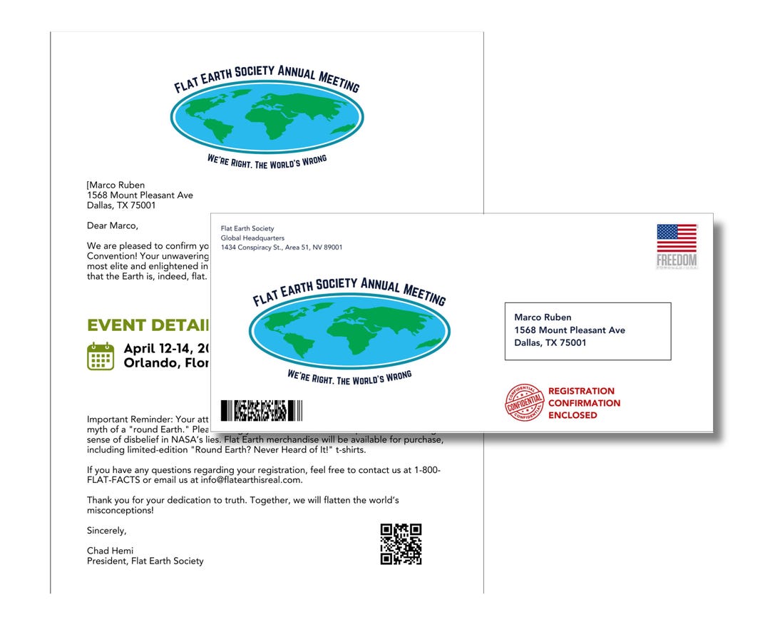 Flat Earth Society Prank Letter & Envelope Funny Gag Prank Mail ...