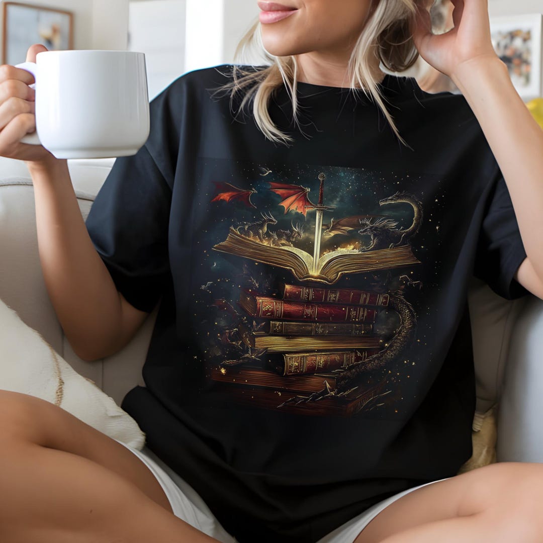 Retro Fantasy Dragon Comfort Colors Shirt, Bookish Shirt, Book Club ...