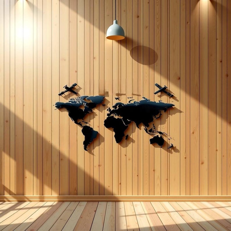 World Map 3D Wall Decor for Interior Design Acrylic Black Color ...