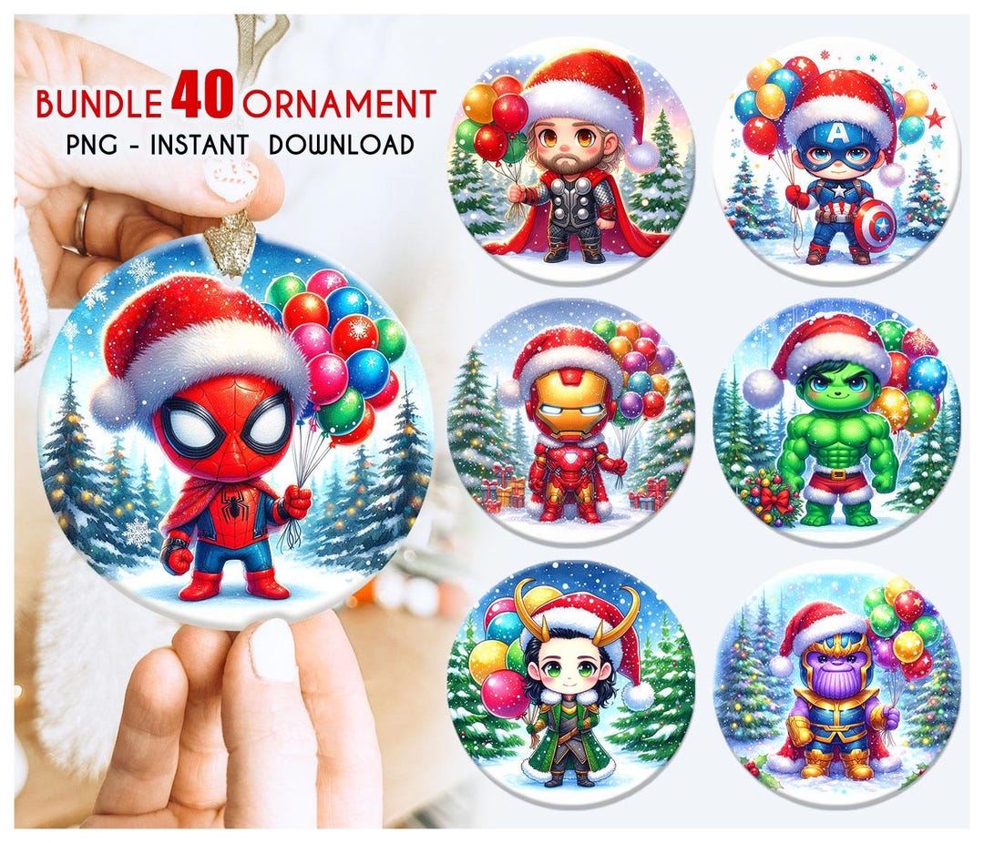 Superheroes Cartoon Round Christmas Bundle Design Png, Christmas Round ...