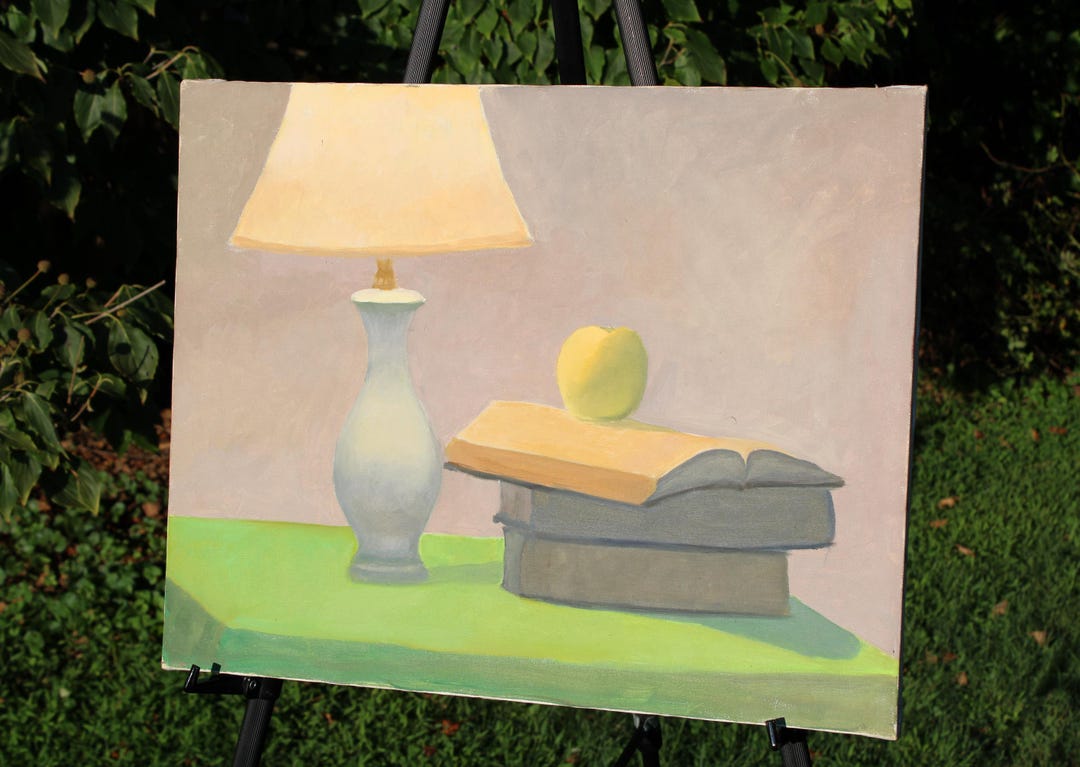 Hand-painted Still Life With Lamp, Books & More 16x20 Oil Painting Book ...