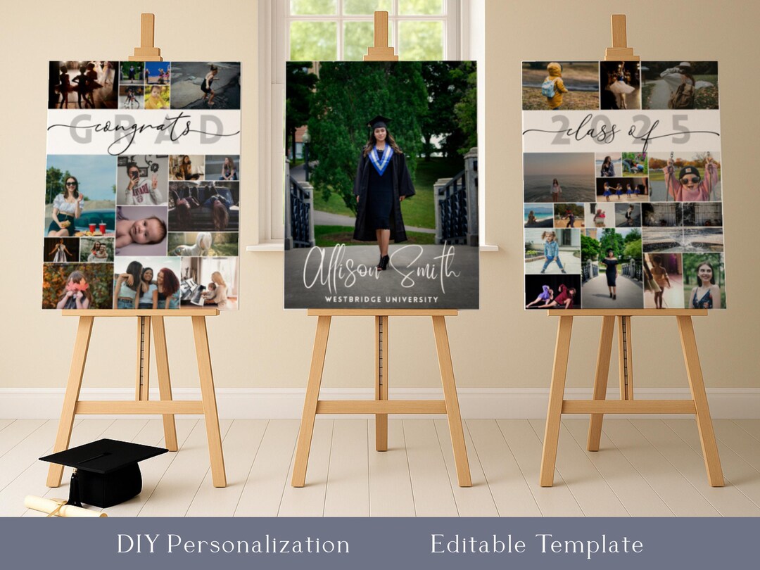 Graduation Photo Collage Welcome Sign Template, Editable Grad Decor ...