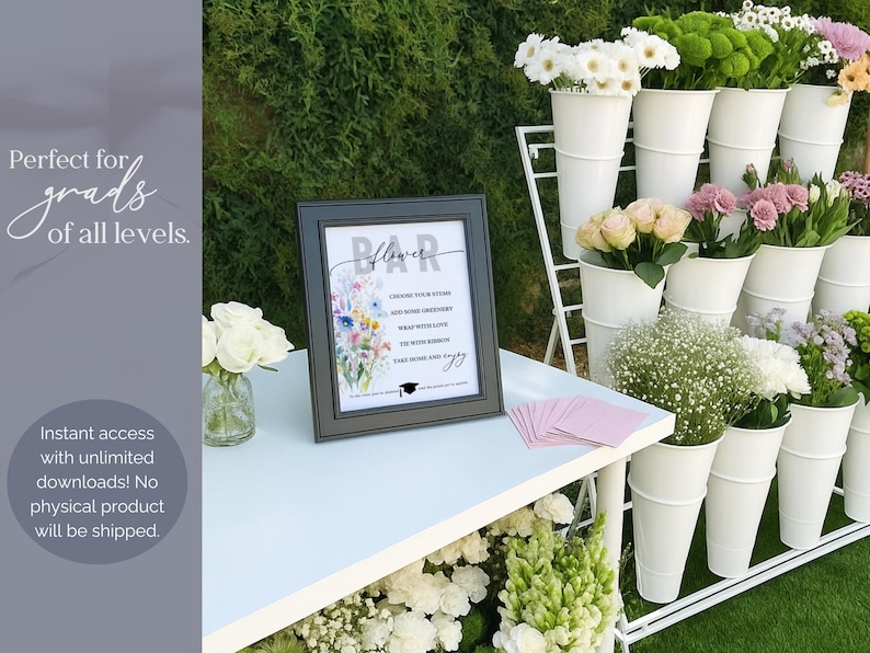 Graduation Flower Bar Sign Template: DIY Bloom Bar Instructions ...