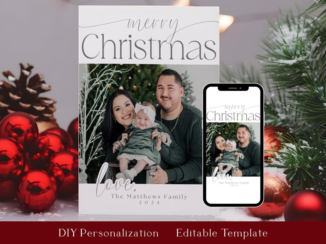 Christmas Card Script, Modern Christmas Card Digital, Minimalist ...