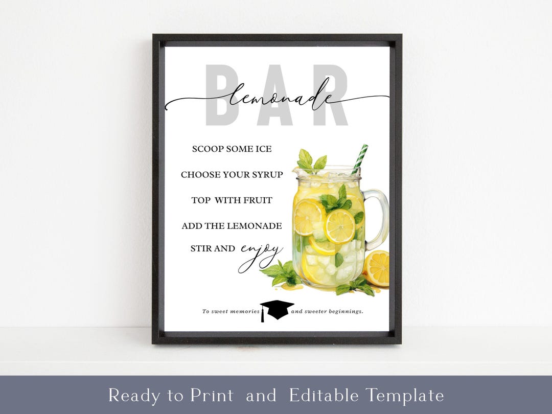 Graduation Lemonade Bar Sign, Class of 2026 Drink Station Printable ...