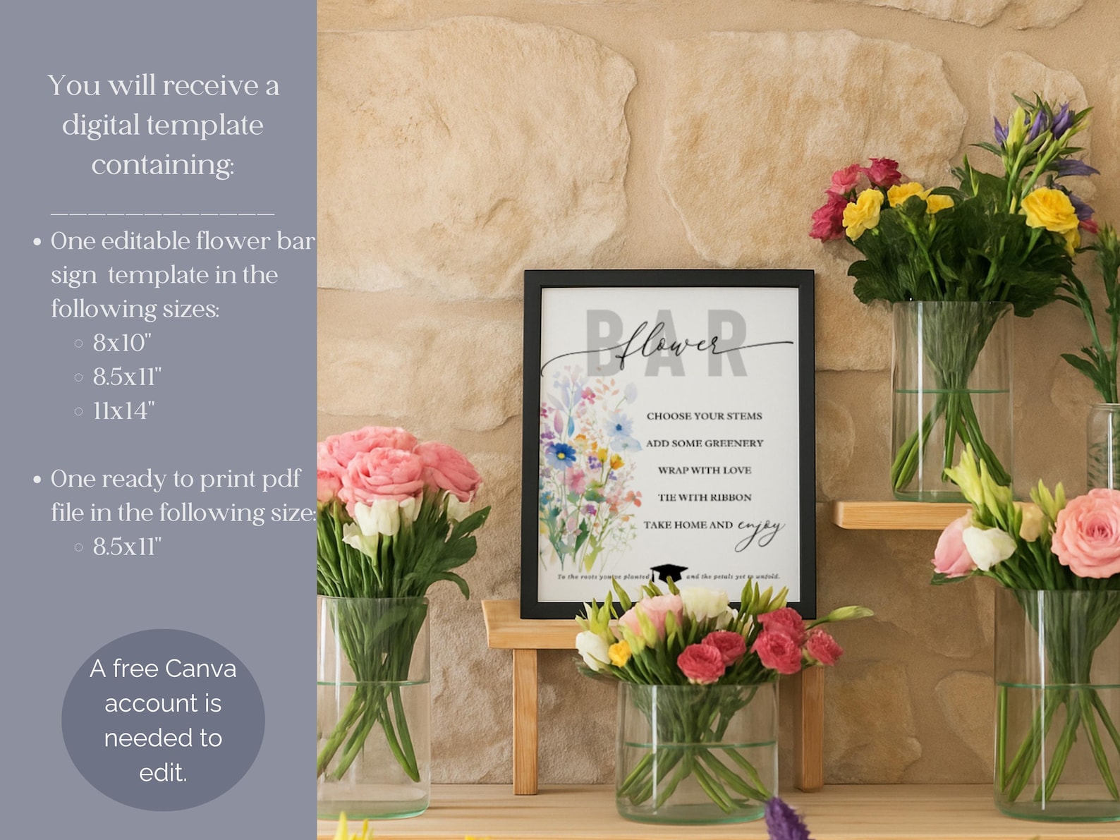 Graduation Flower Bar Sign Template: DIY Bloom Bar Instructions ...