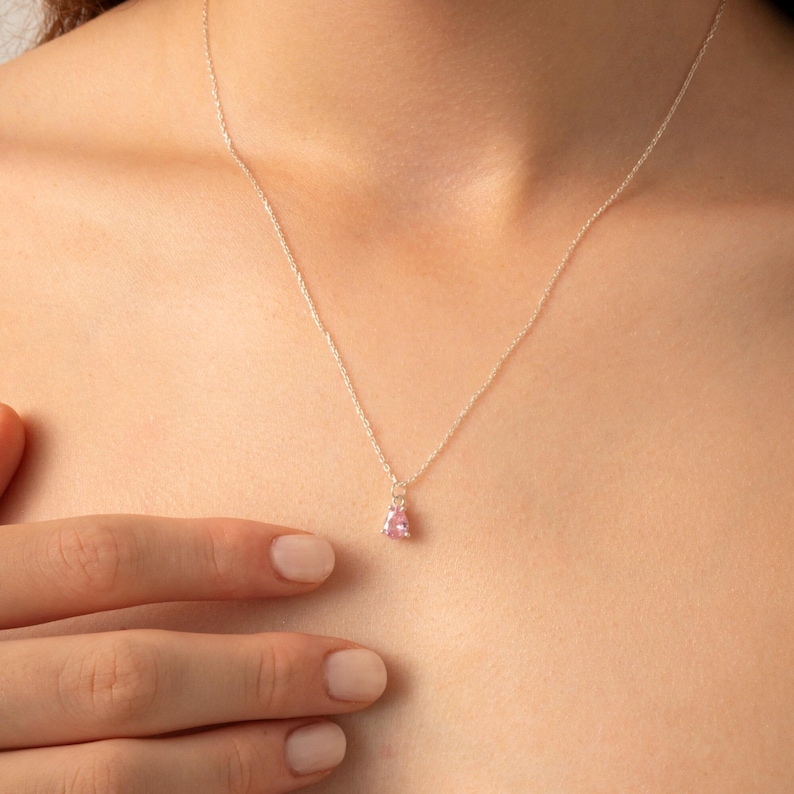 Pink Tourmaline Teardrop Necklace: Sterling Silver Pear Pendant ...
