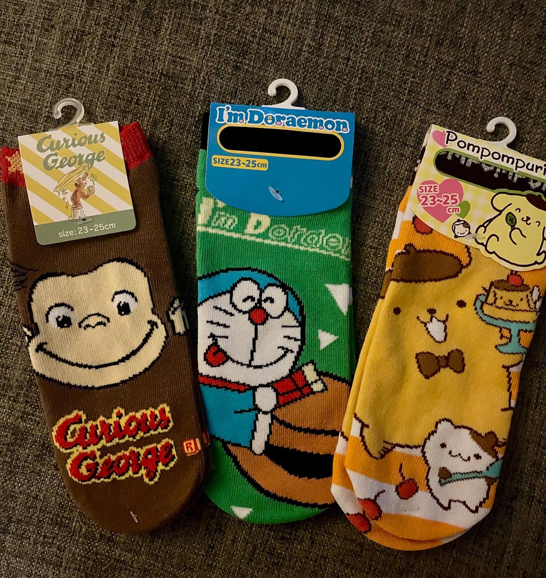 Doraemon, Curious George & Pompompurin Socks for Men/boys - Etsy