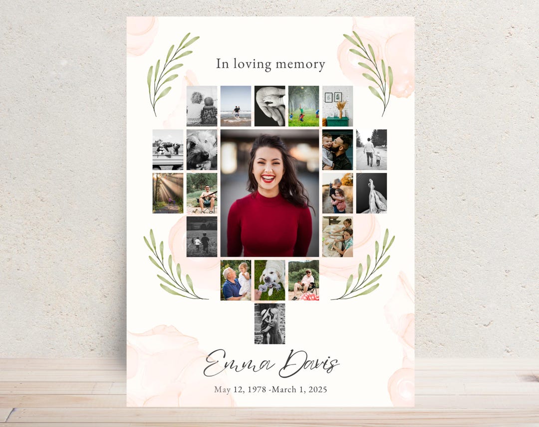 Personalized Memorial Collage Template, Funeral Poster, Funeral Photo ...