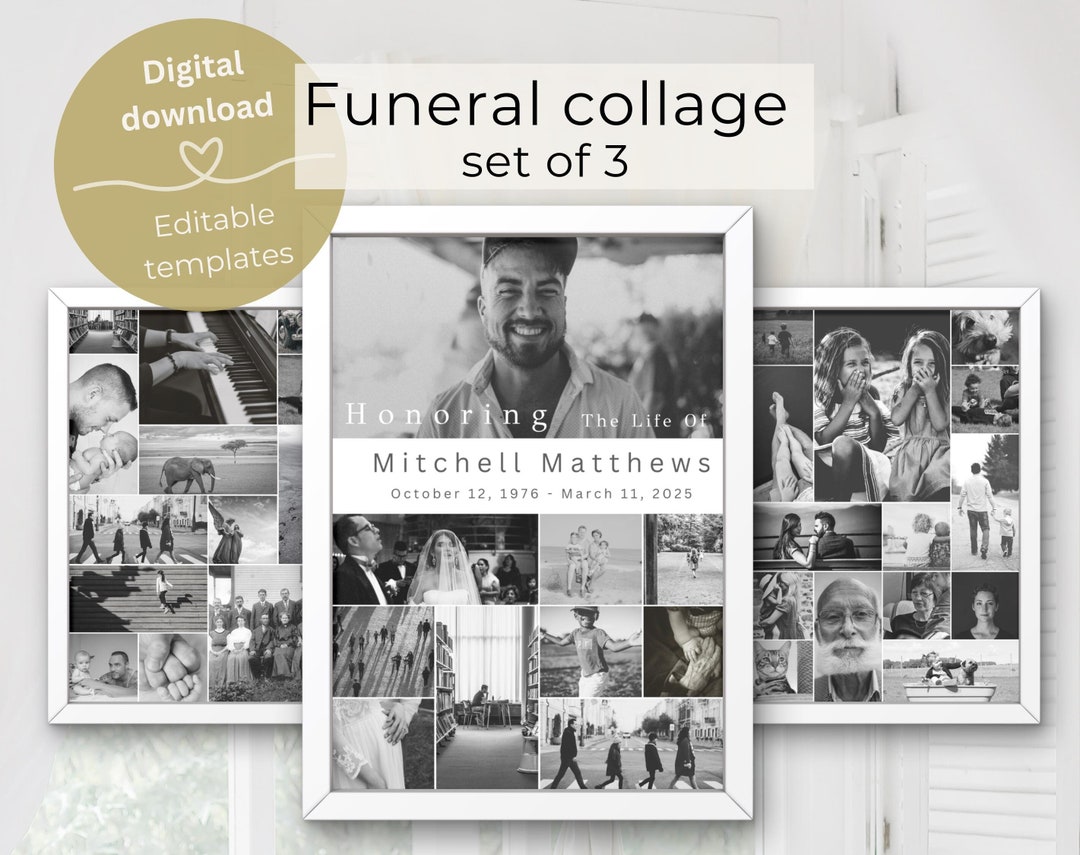 Funeral Collage Template Set, Celebration of Life Funeral Photo Collage ...