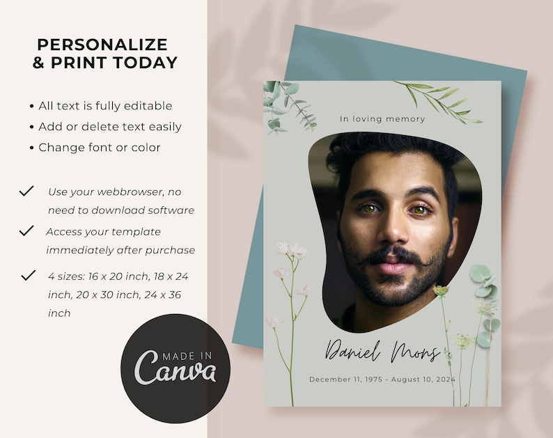 Funeral Poster Template, Funeral Welcome Sign Template, Funeral Photo ...