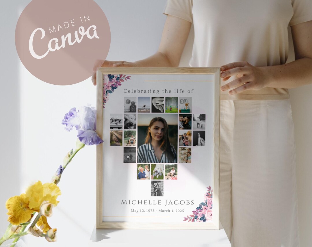 Memorial Collage Template, Funeral Poster, Funeral Photo Board, Funeral ...