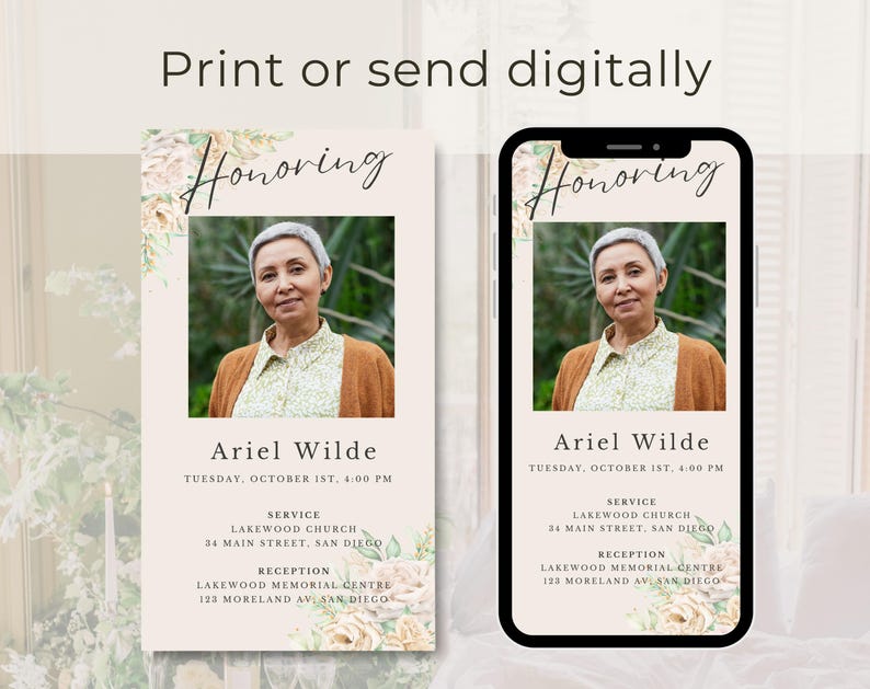 Celebration of Life Invitation Template, Funeral Invitation Card ...